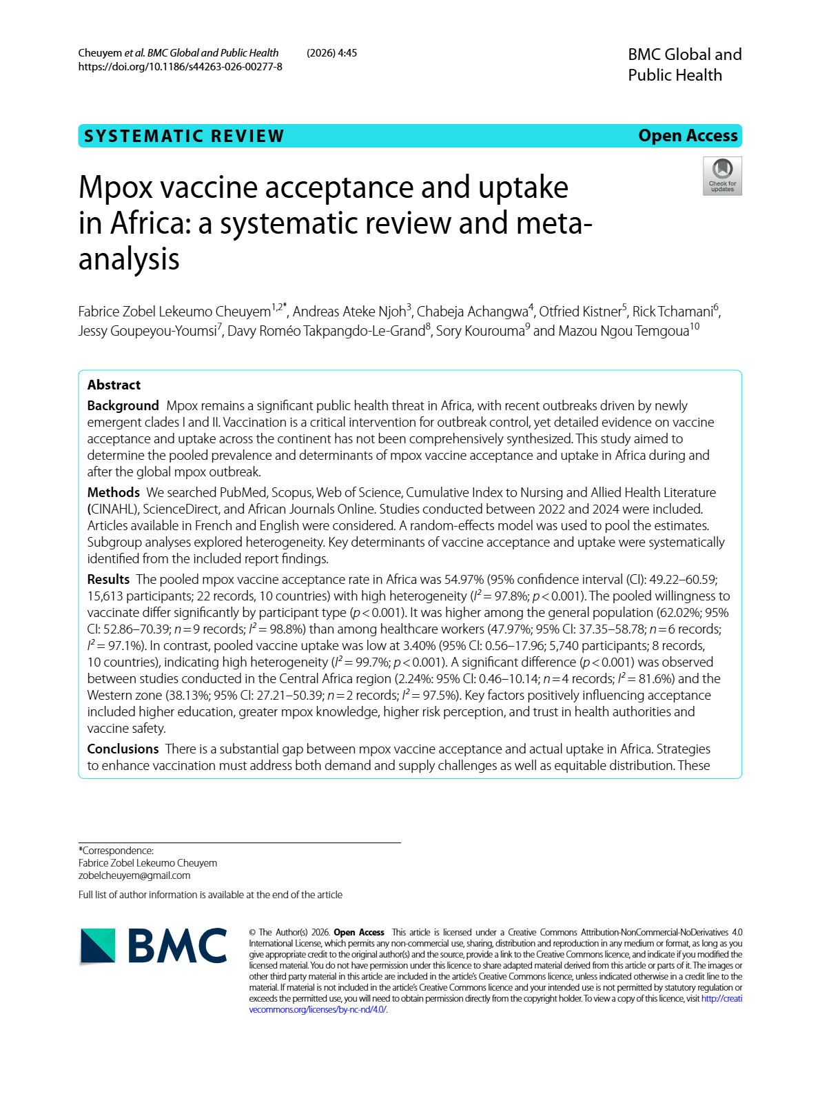 Mpox Vaccine Acceptance and Uptake in Africa: a Systematic Review and ...
