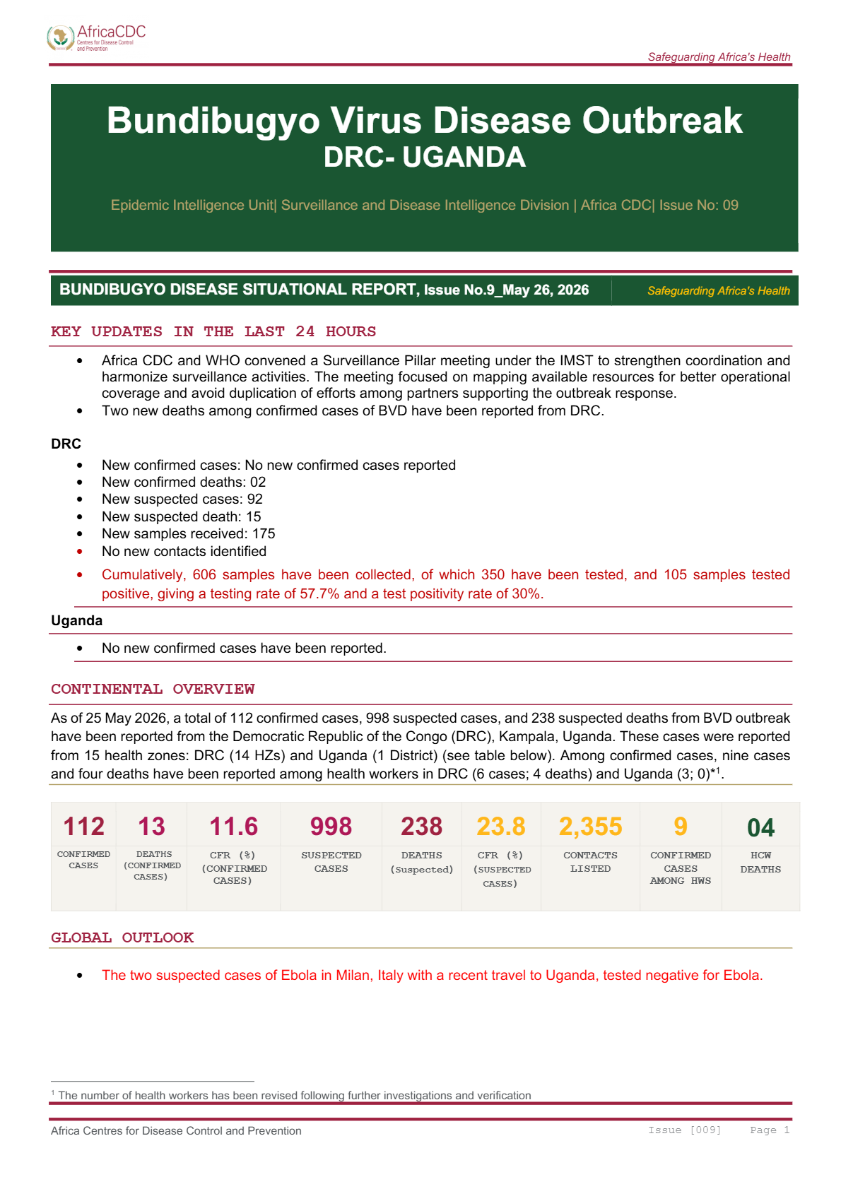 Bundibugyo Virus Disease Outbreak Situational Report May 26,2026 ...
