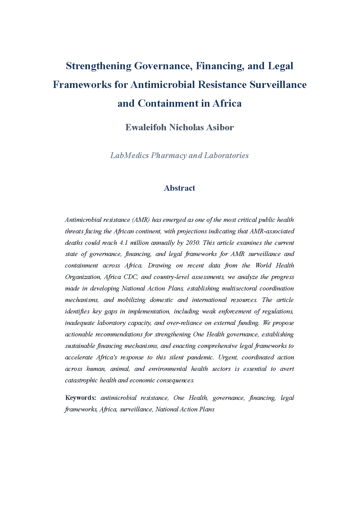 Strengthening Governance, Financing, and Legal Frameworks for ...