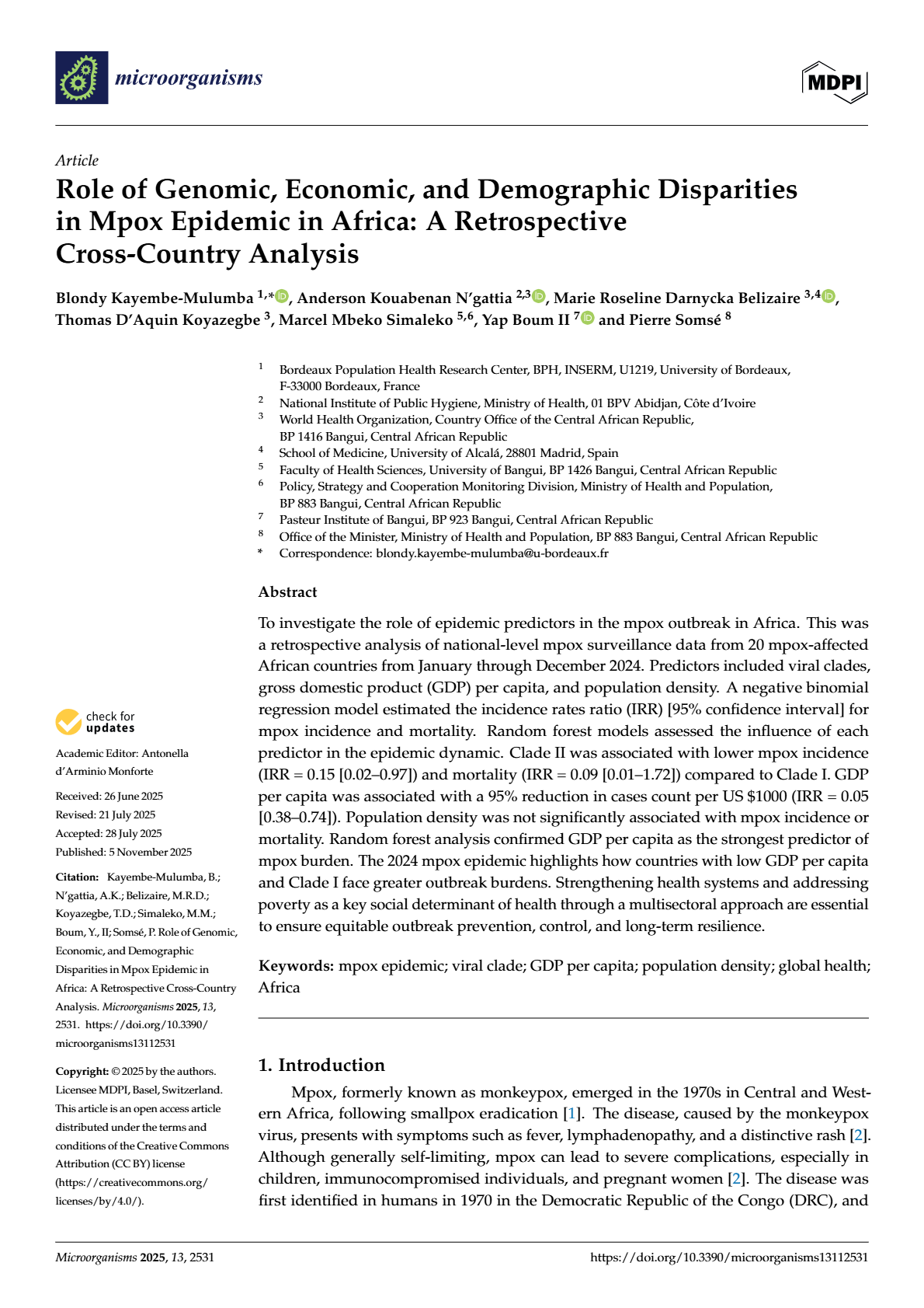 Role of genomic, economic, and demographic disparities in mpox epidemic ...